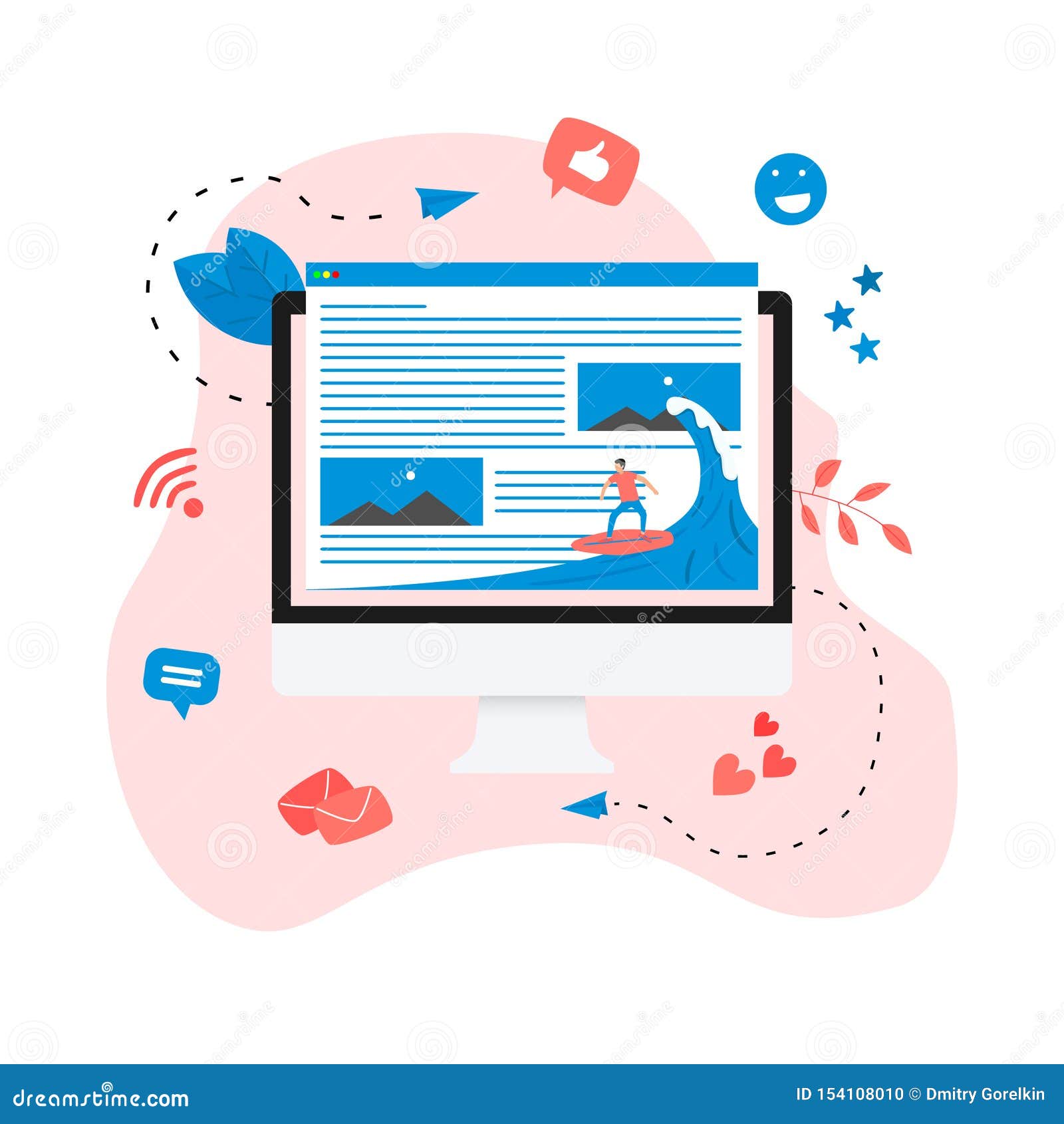 Surfer Surfing a Wave Web Page Vector Illustration. Web Page Surfing ...