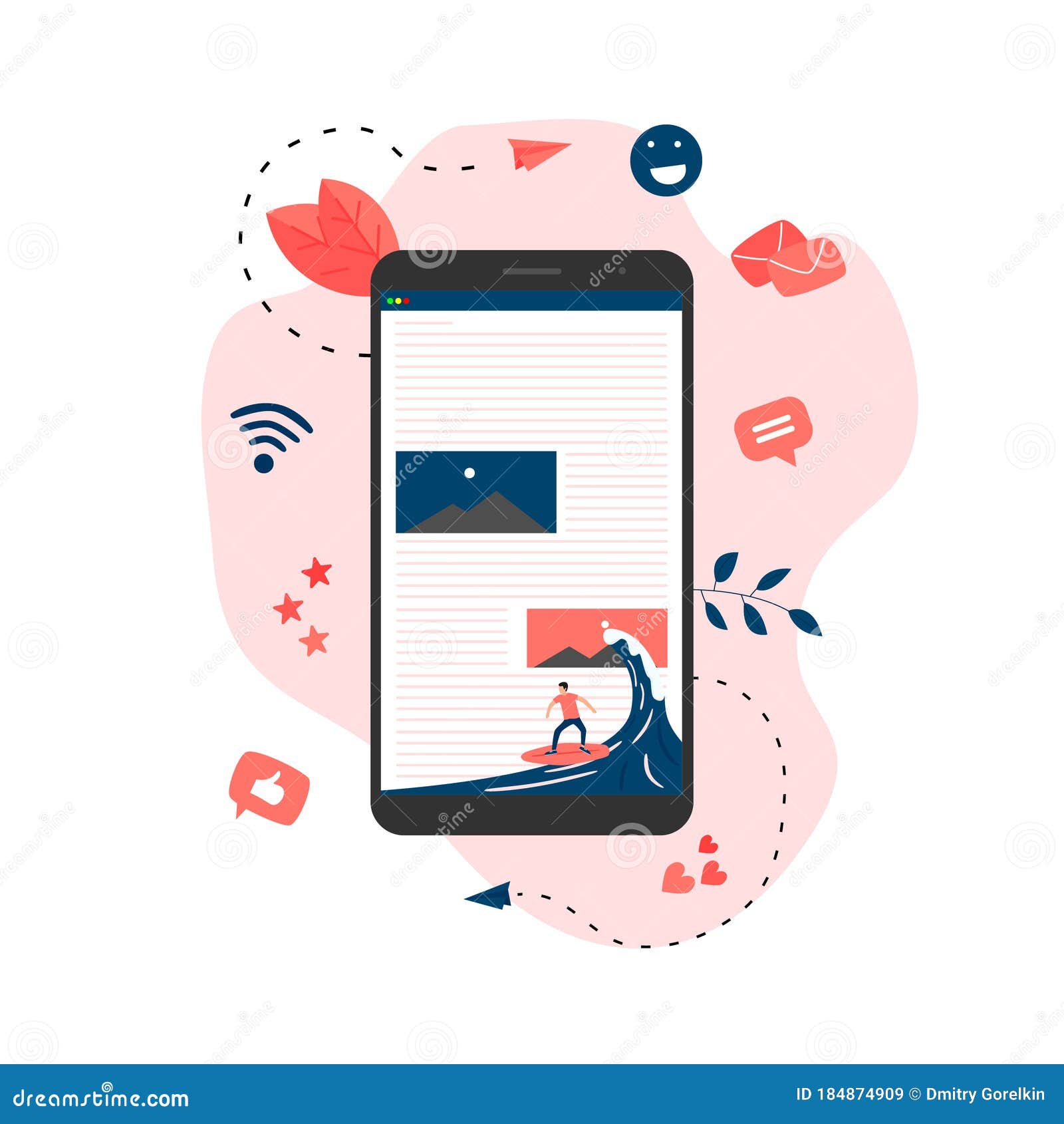 Surfer Surfing a Wave Web Page Vector Illustration. Web Page Surfing ...