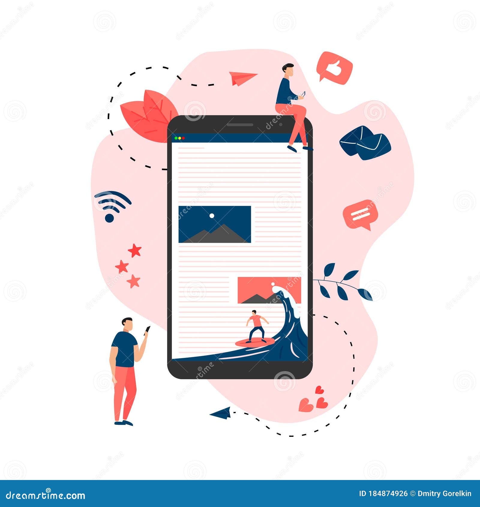 Surfer Surfing a Wave Web Page Vector Illustration. Web Page Surfing ...