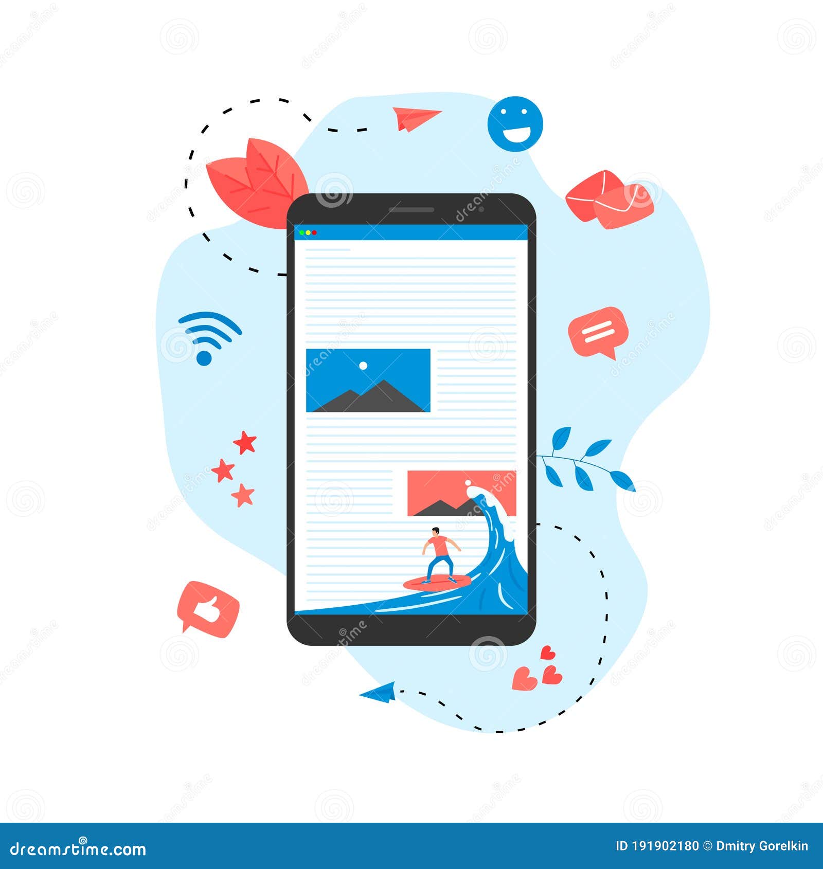 Surfer Surfing a Wave Web Page Vector Illustration. Web Page Surfing ...