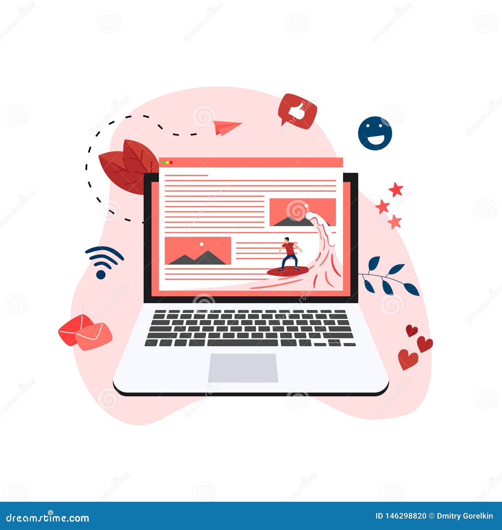 Surfer Surfing a Wave Web Page Vector Illustration. Web Page Surfing ...