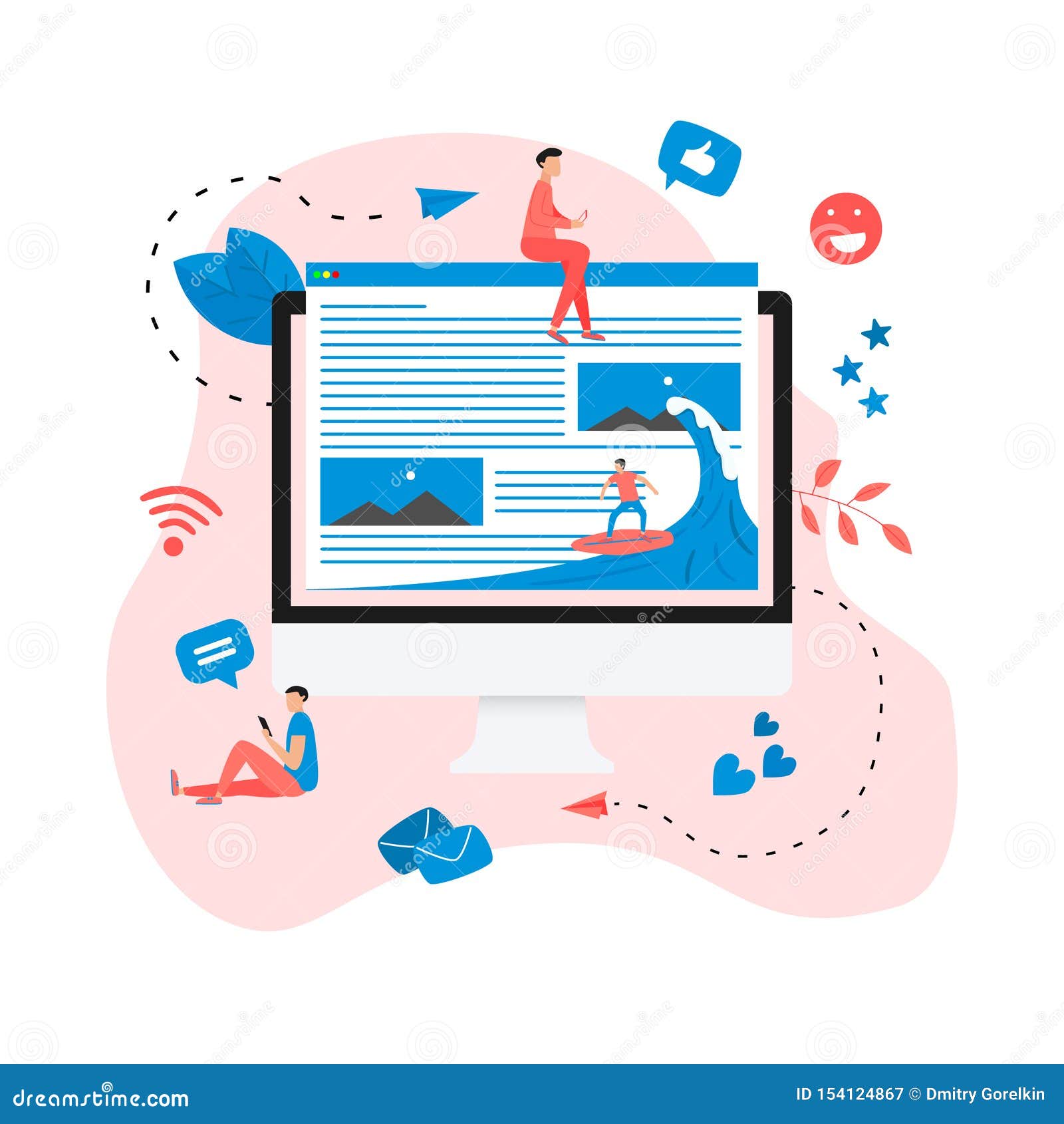 Surfer Surfing a Wave Web Page Vector Illustration. Web Page Surfing ...