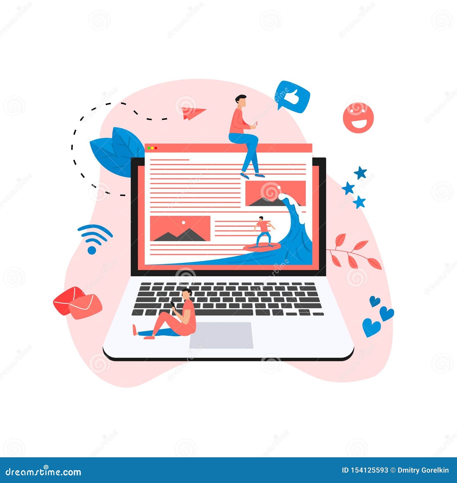 Surfer Surfing a Wave Web Page Vector Illustration. Web Page Surfing ...