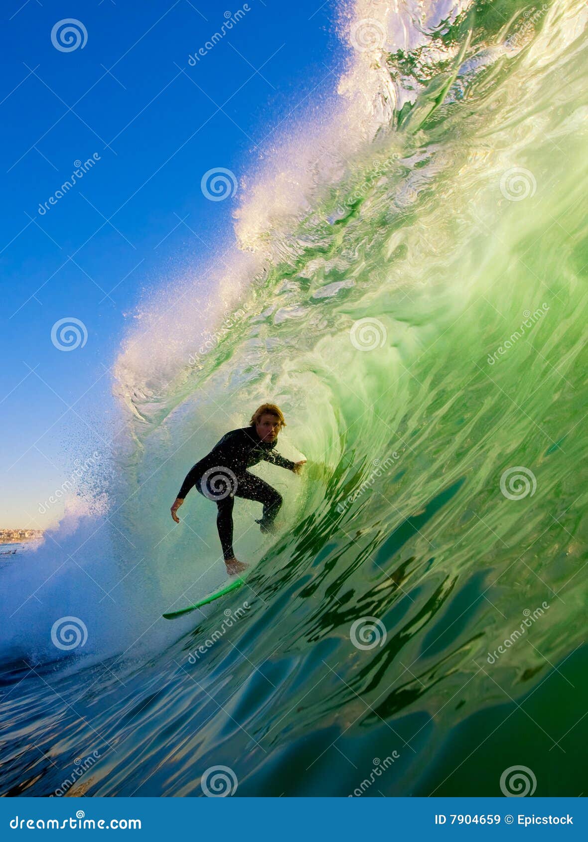 Surfer in the Tube Riding a Big Wave Stock Image - Image of athlete ...