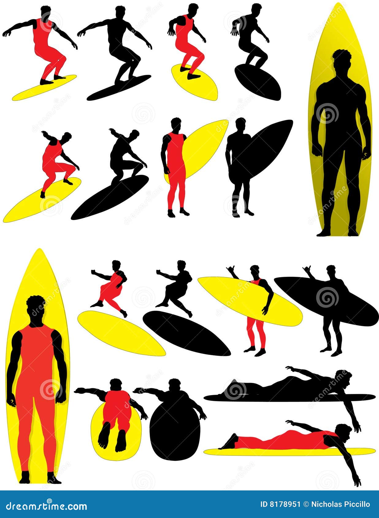 Surfer Vector Silhouettes stock vector. Illustration of black - 8178951