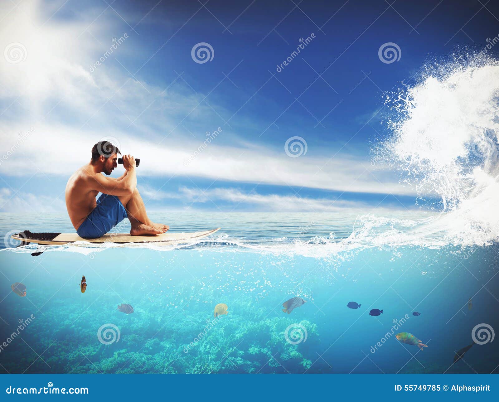 Surfer Waiting for the Wave Stock Image - Image of sunrise, sunlight ...