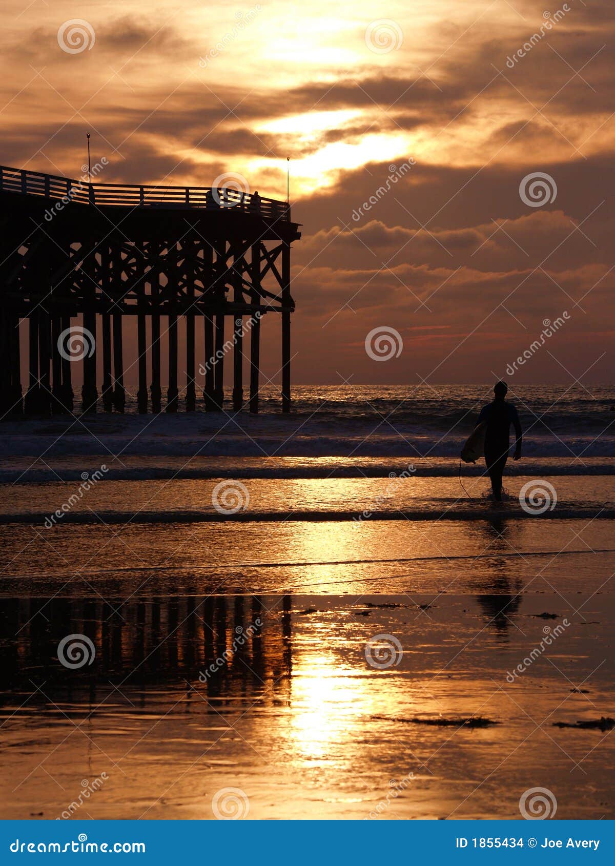 Surfer Walking into the Sunset Stock Photo - Image of pier, ocean: 1855434