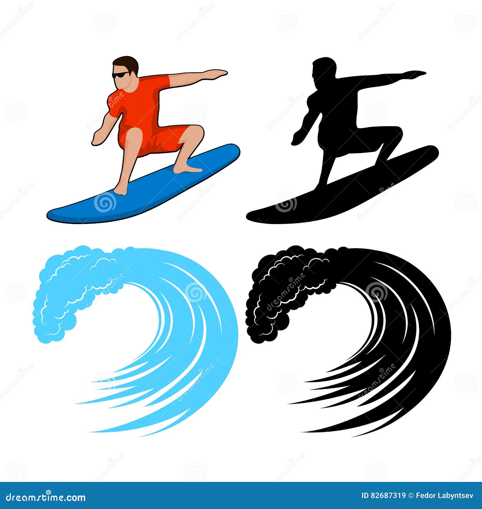 Surfer on a wave stock vector. Illustration of vector - 82687319