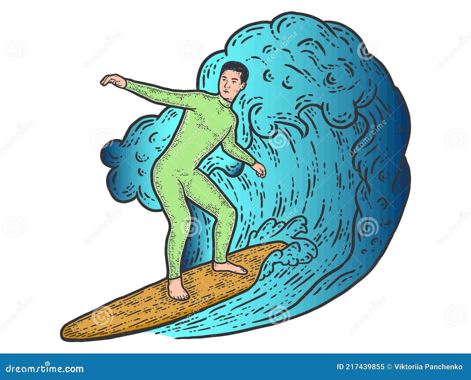 Surfer on the Wave. Sketch Scratch Board Imitation Color Stock Vector ...