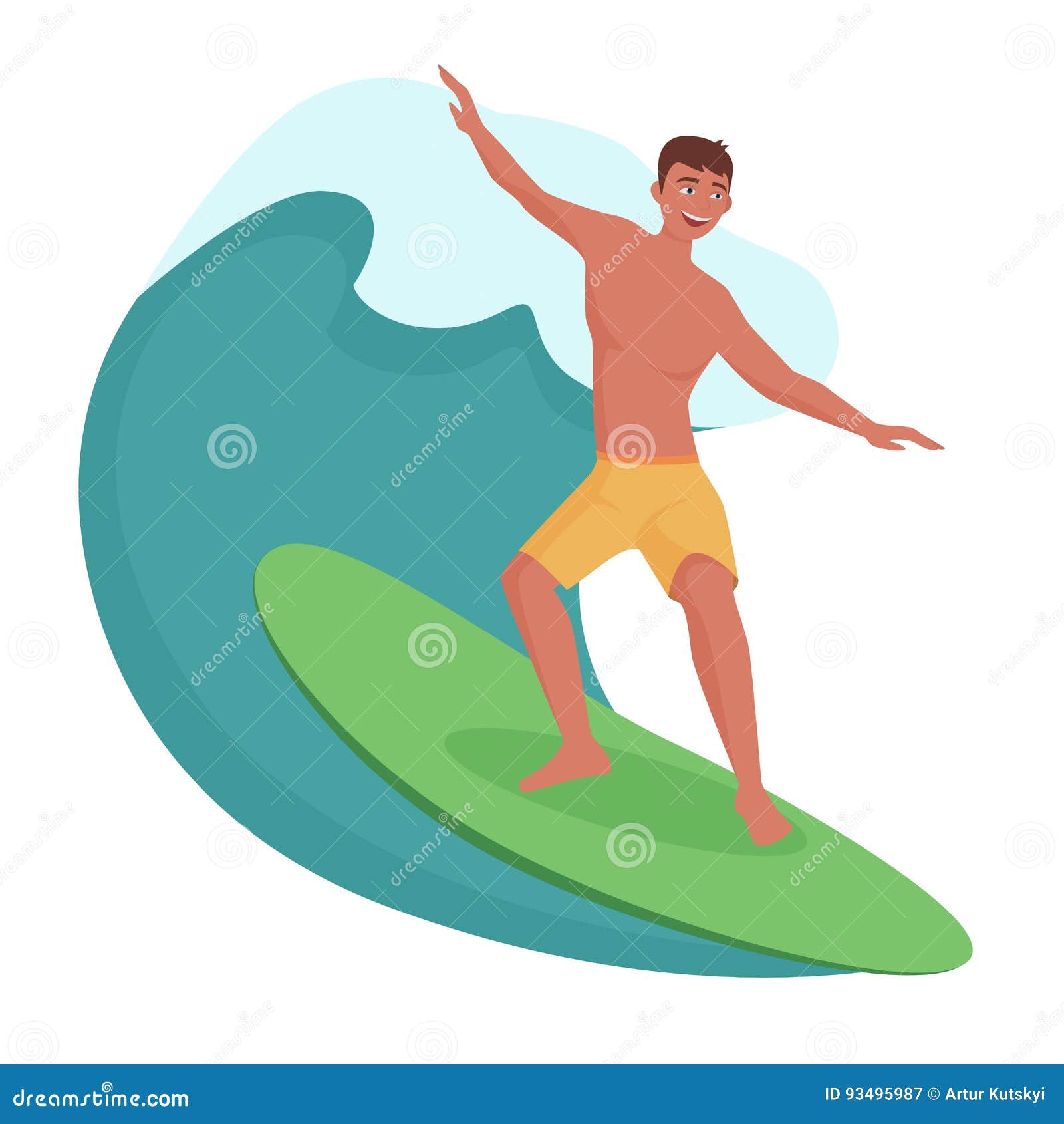 Surfer on the Wave. Vector Illustration. Stock Vector - Illustration of ...