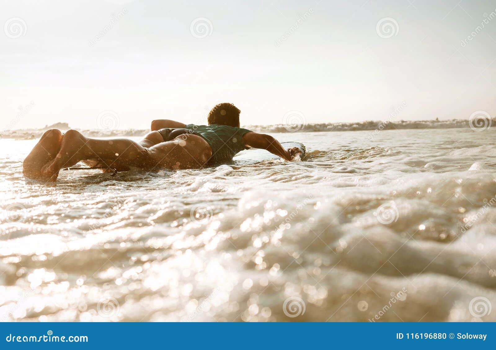 Surfer Woman Floating on Long Board Stock Photo - Image of paddle ...