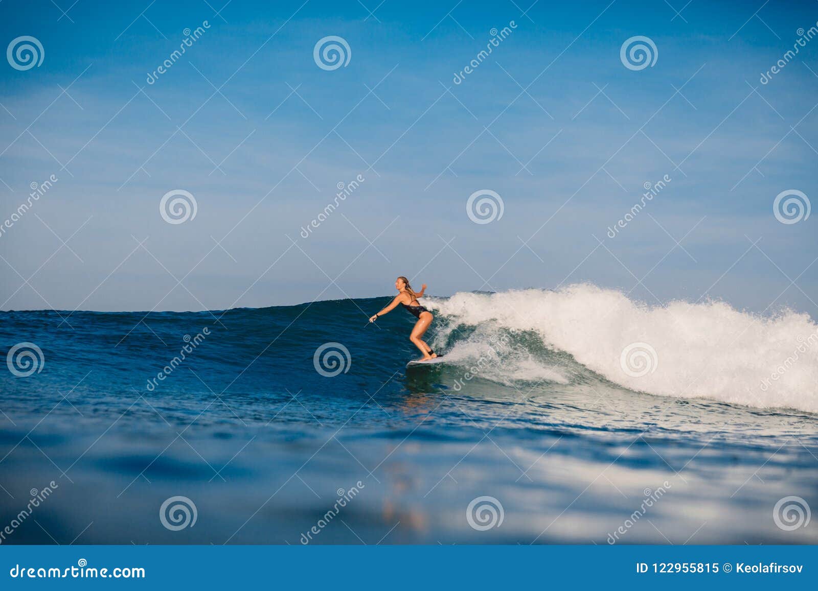 Surf Girl On Surfboard Woman In Ocean During Surfing Surfer And Wave