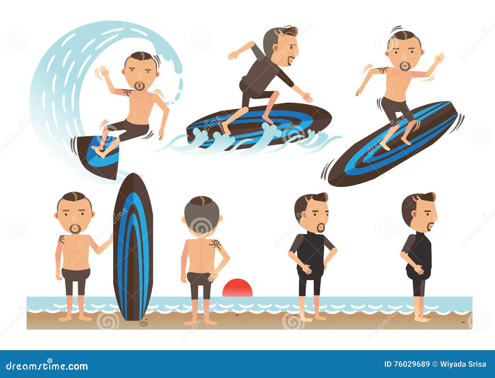 Surfers stock vector. Illustration of active, pacific - 76029689