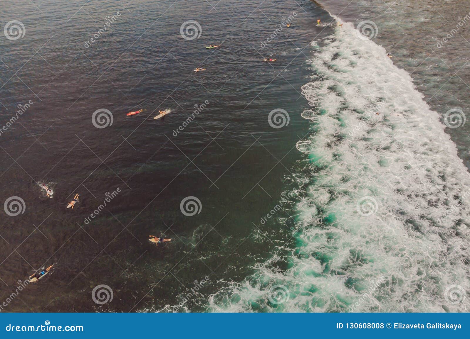 Surfers on the Waves in the Ocean, Top View Stock Photo - Image of ...