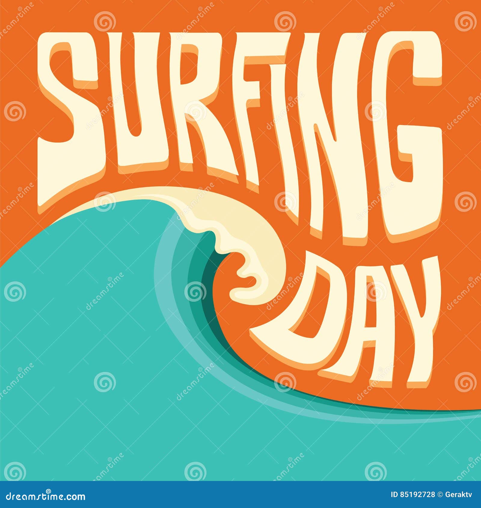 Surfing Background with Big Ocean Wave and Text Stock Vector ...