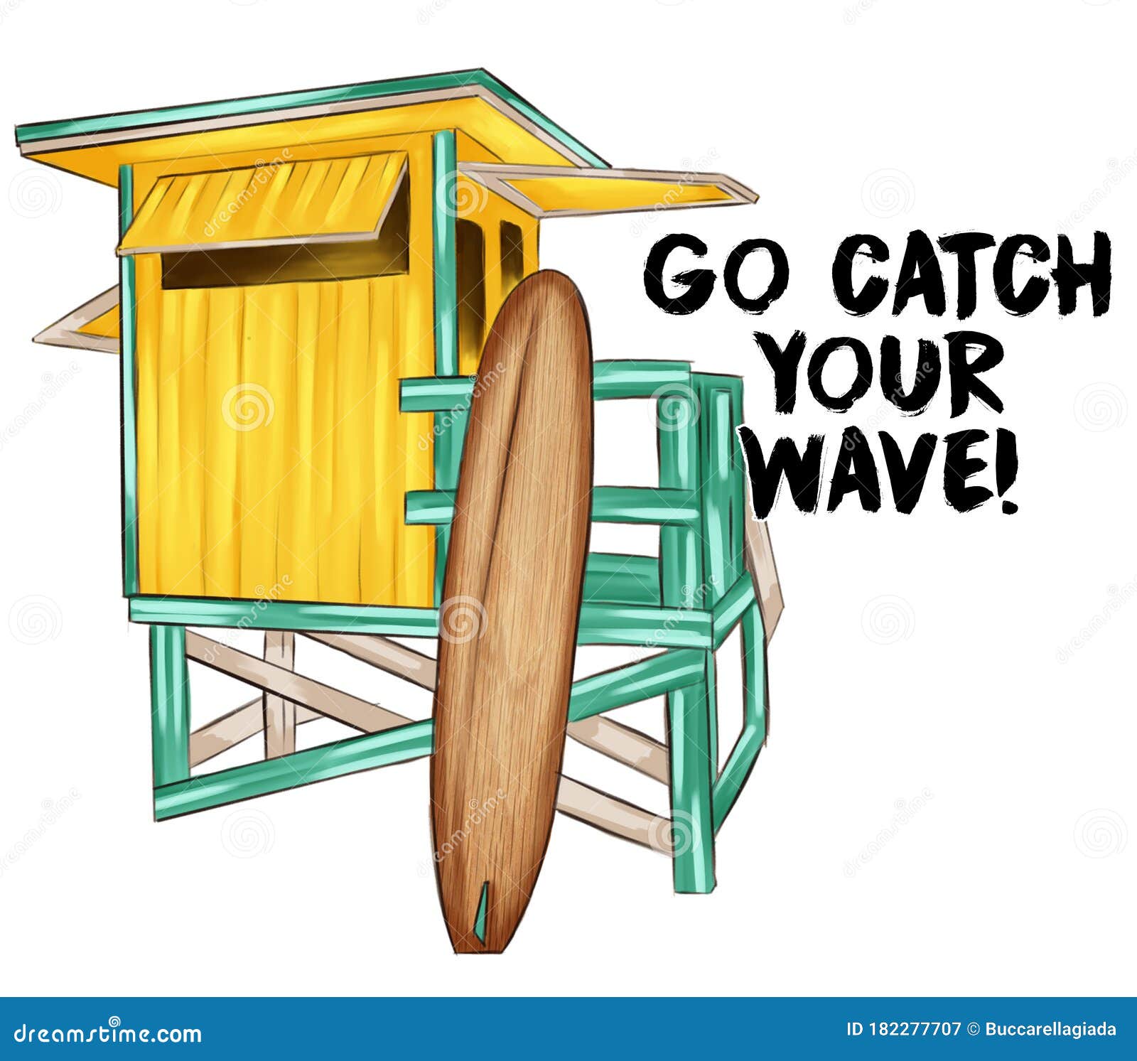 SURFING BEACH and SEA ILLUSTRATION - CATCHING WAVES Stock Illustration ...