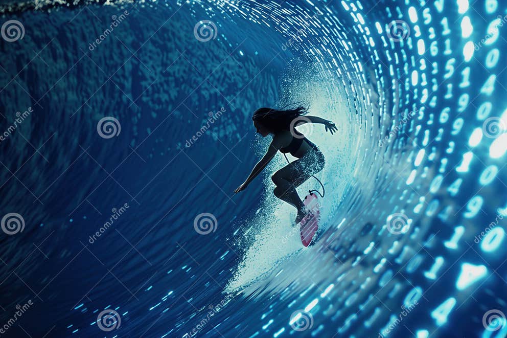 Surfing the Big Wave of Data. Digital Life Concept Stock Illustration - Illustration of ...
