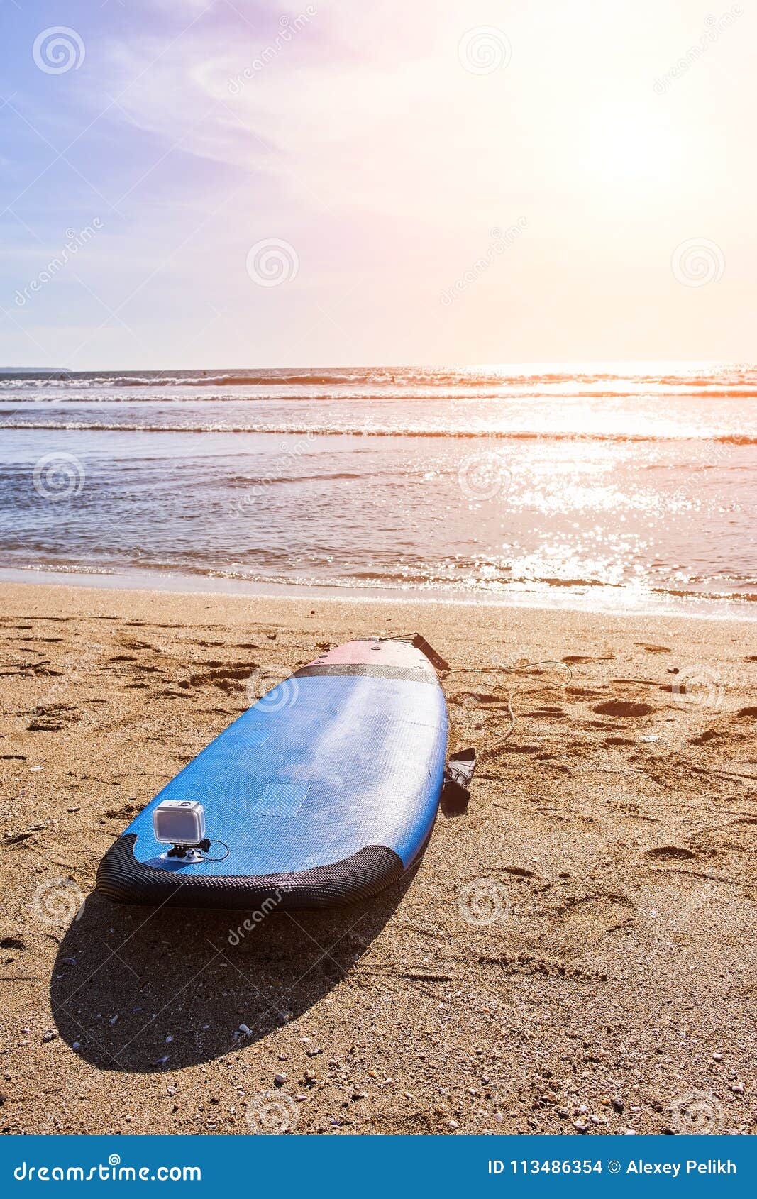 Surfing board on the beach stock photo. Image of recreation - 113486354
