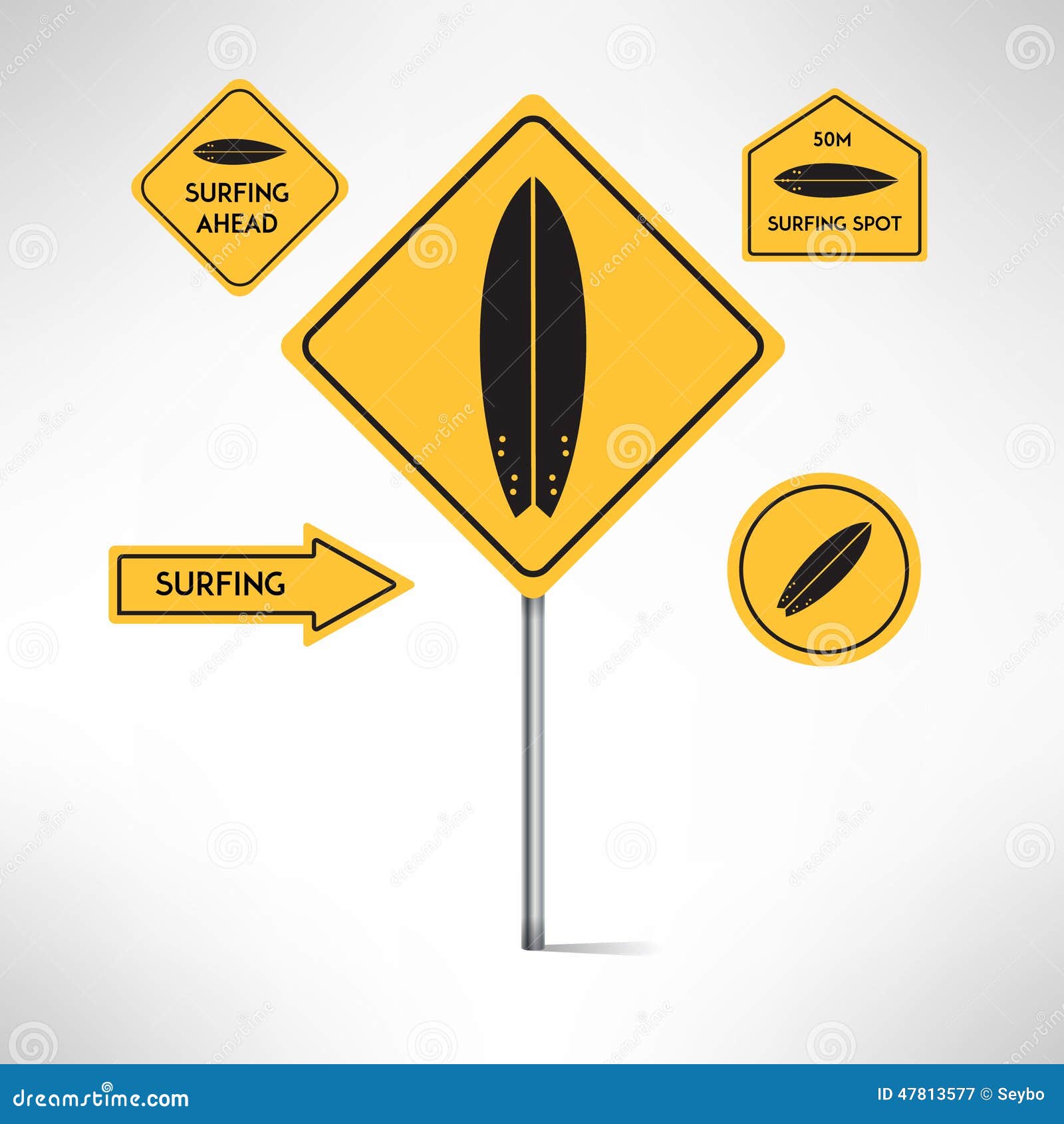 Surfing Board Road Signs Set. Vector Stock Vector - Illustration of ...