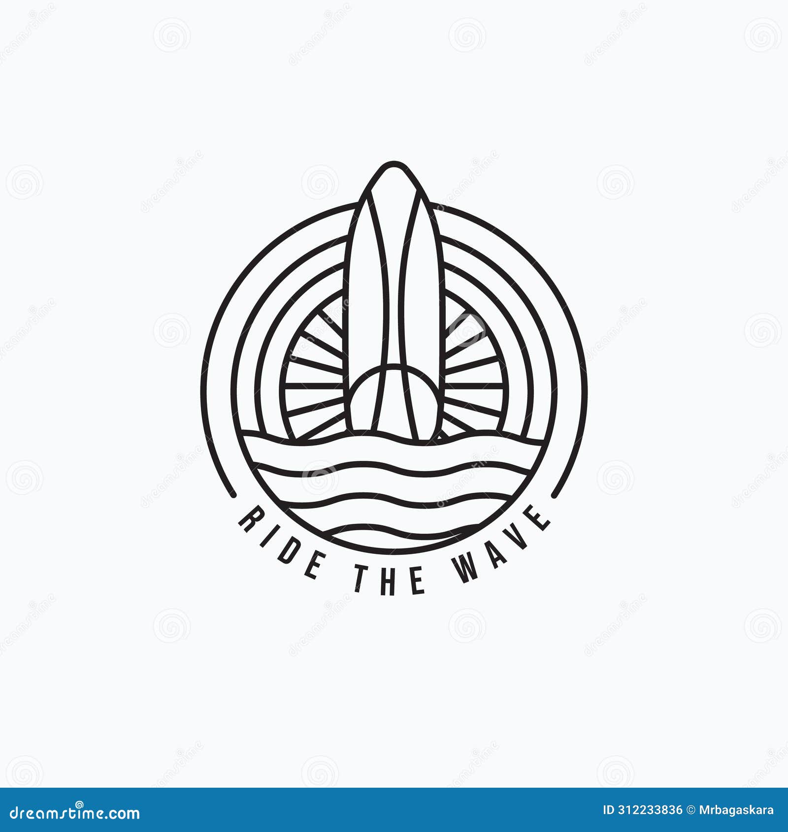 Surfing Board with Waves Line Art Logo Vector Minimalist Illustration ...