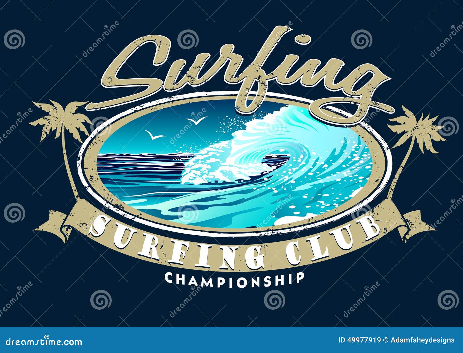 Surfing Club Emblem With Killer Wave. Vector Vintage Surf Poster Sea ...