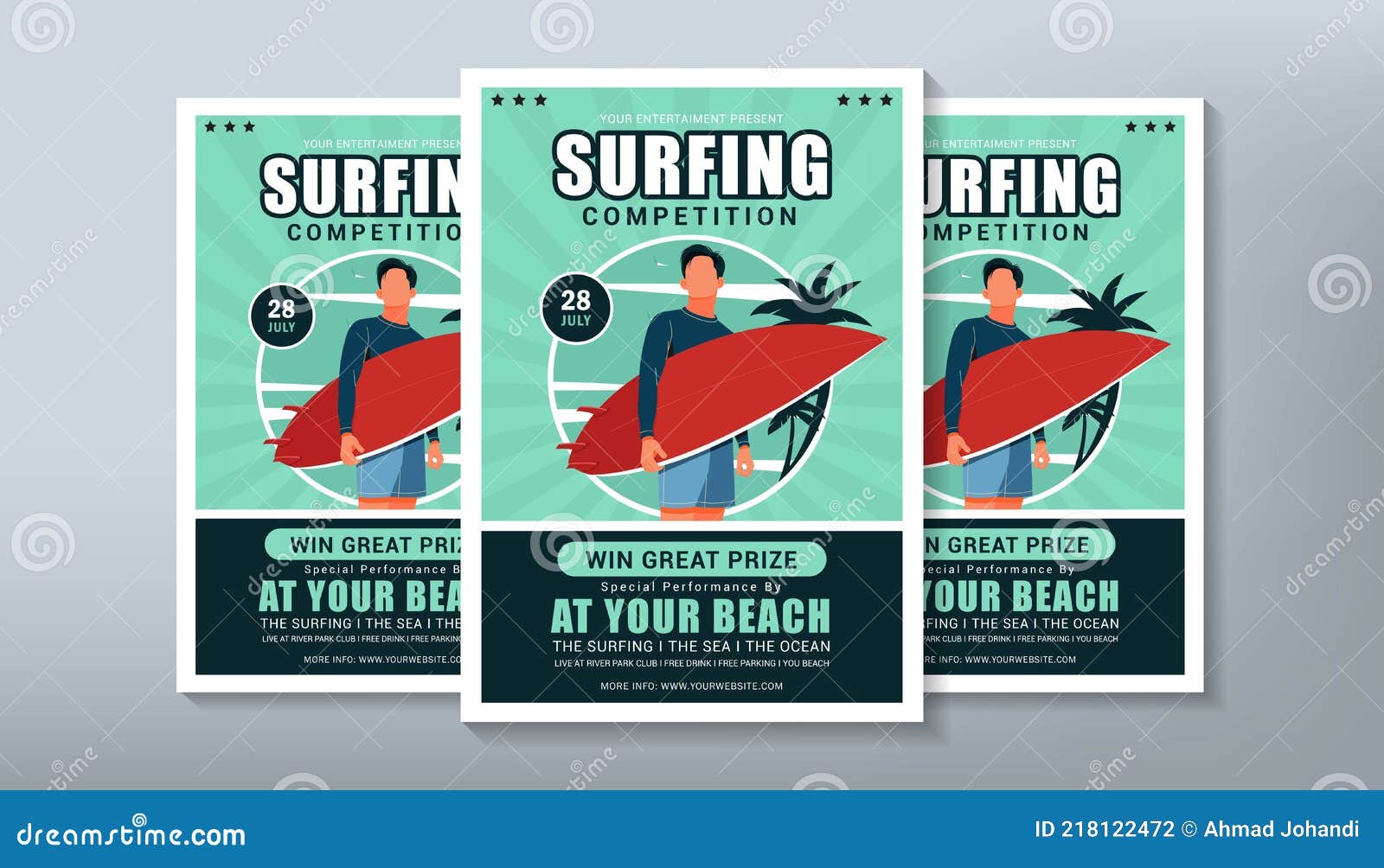 Surfing Competition Flyer Template Design Stock Illustration ...