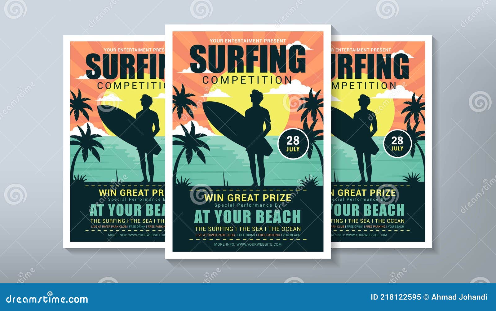 Surfing Competition Flyer Template Design Stock Illustration ...