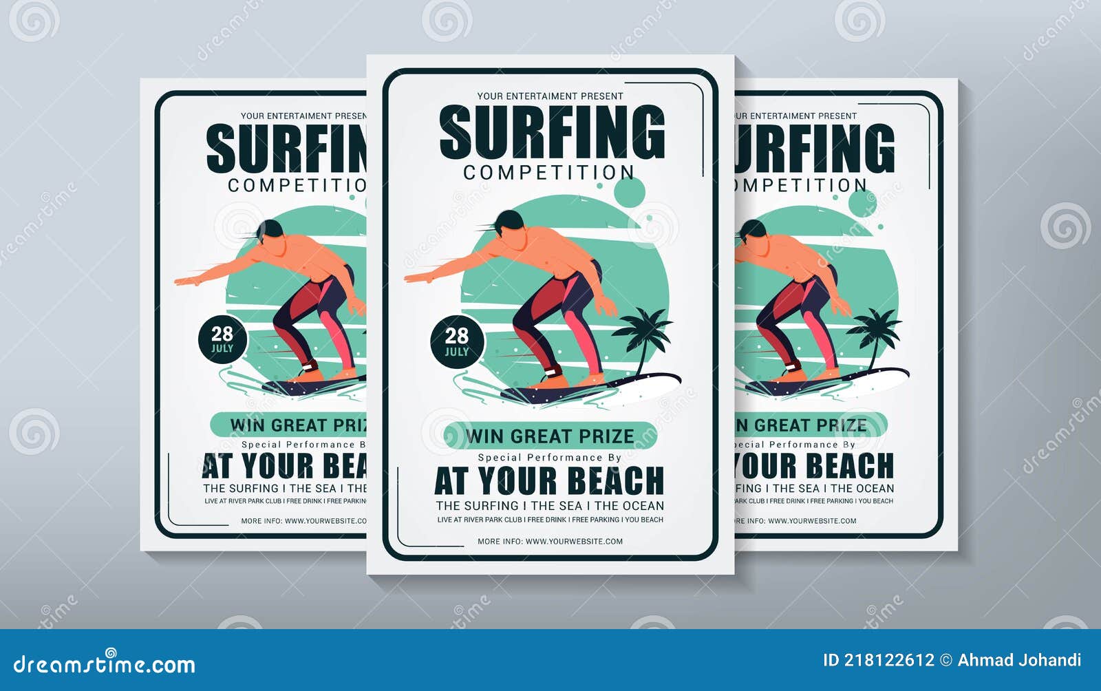 Surfing Competition Flyer Template Design Stock Illustration ...