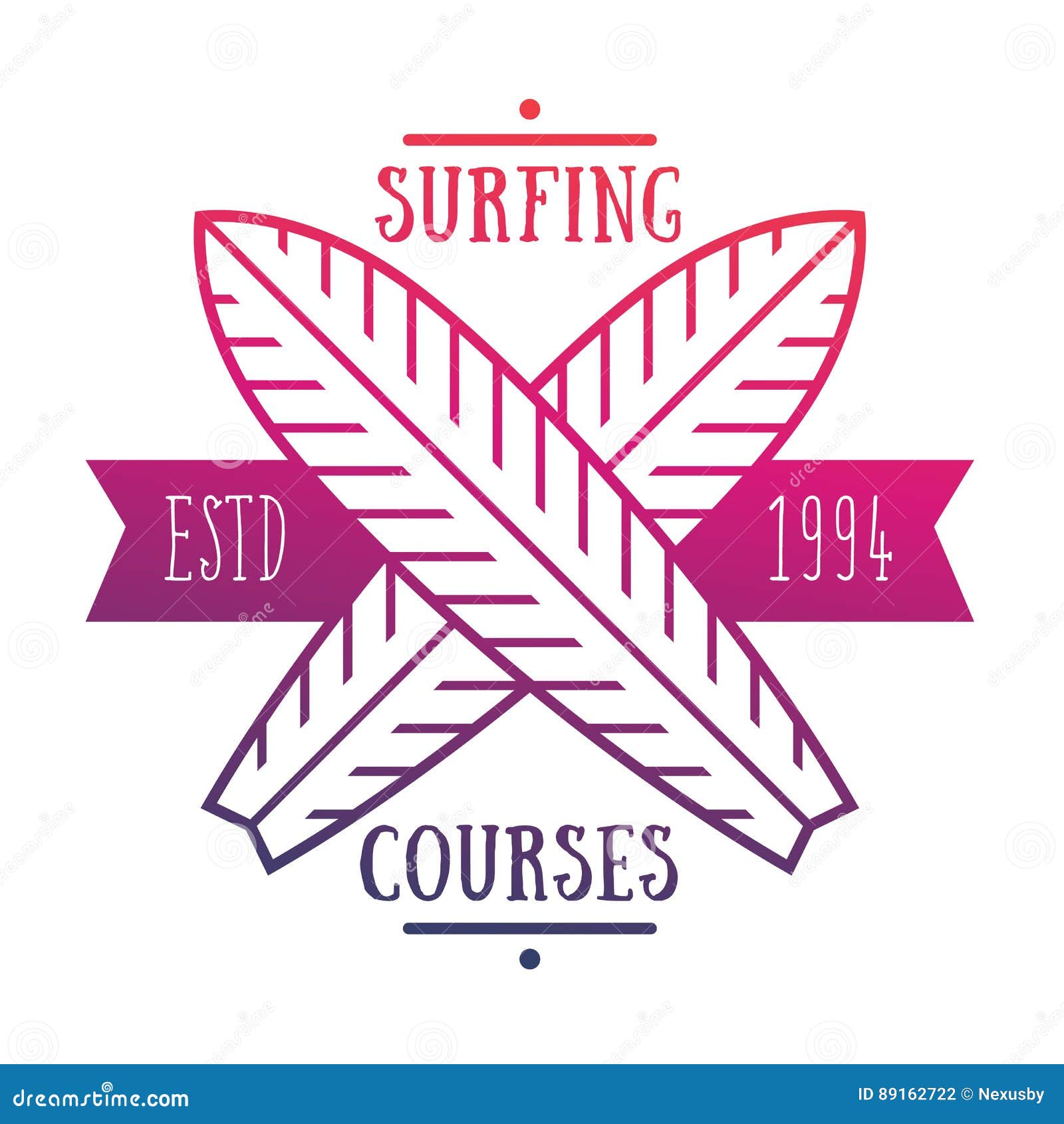 Surfing Courses Emblem, Logo Over White Stock Vector - Illustration of ...