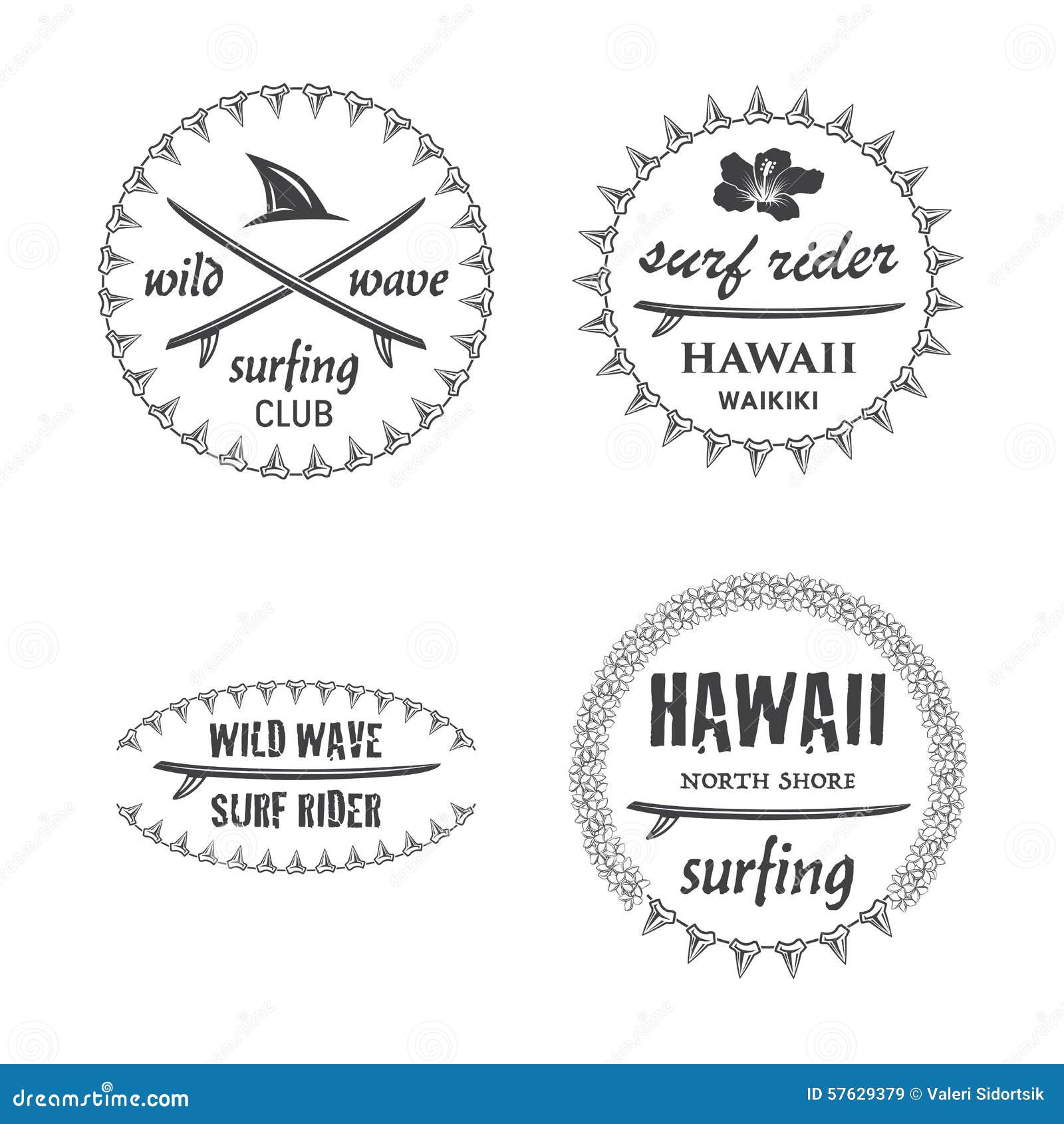 Surfing emblem set 1 stock vector. Illustration of element - 57629379