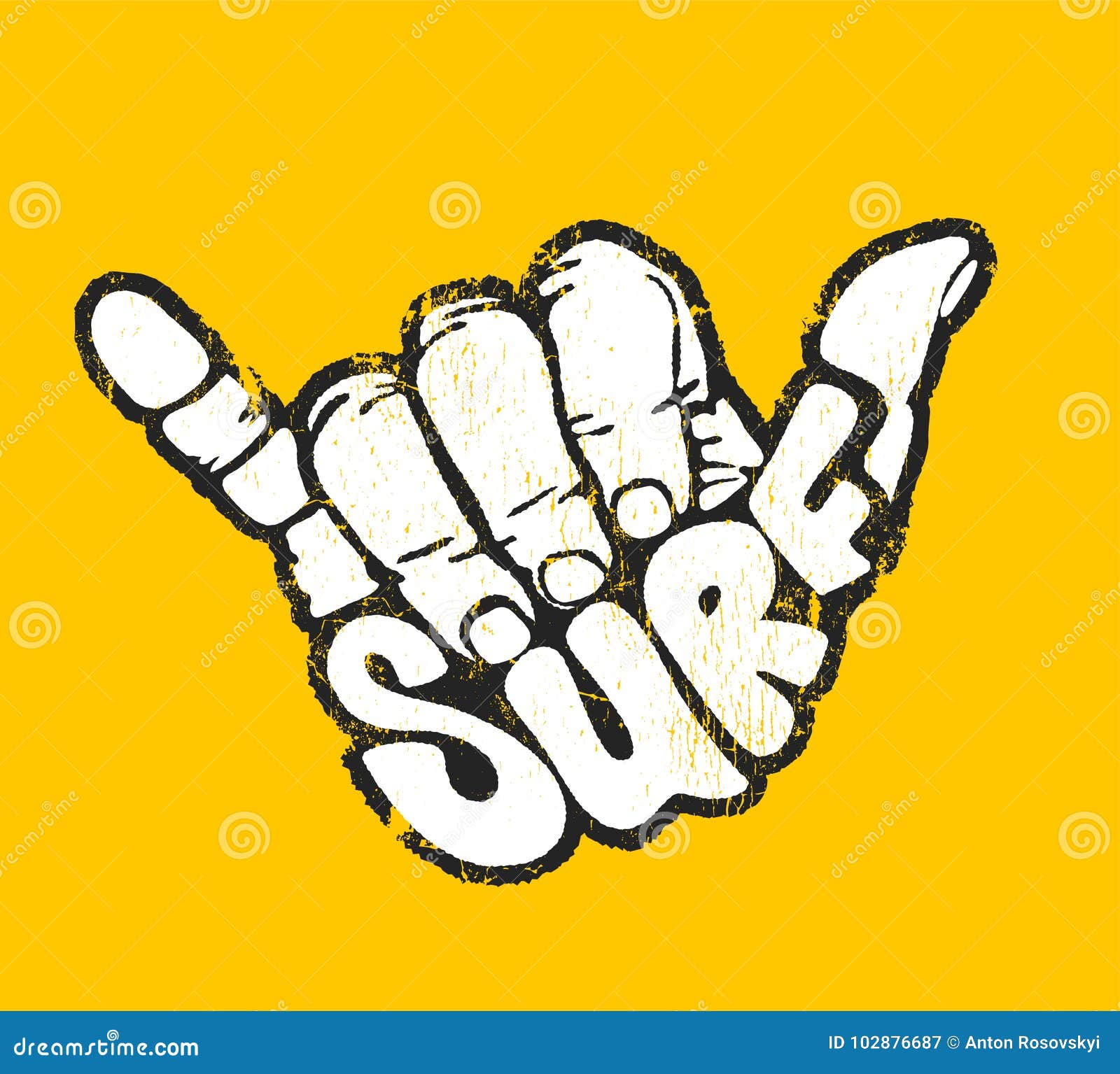 Surfing hand sign print stock vector. Illustration of element - 102876687