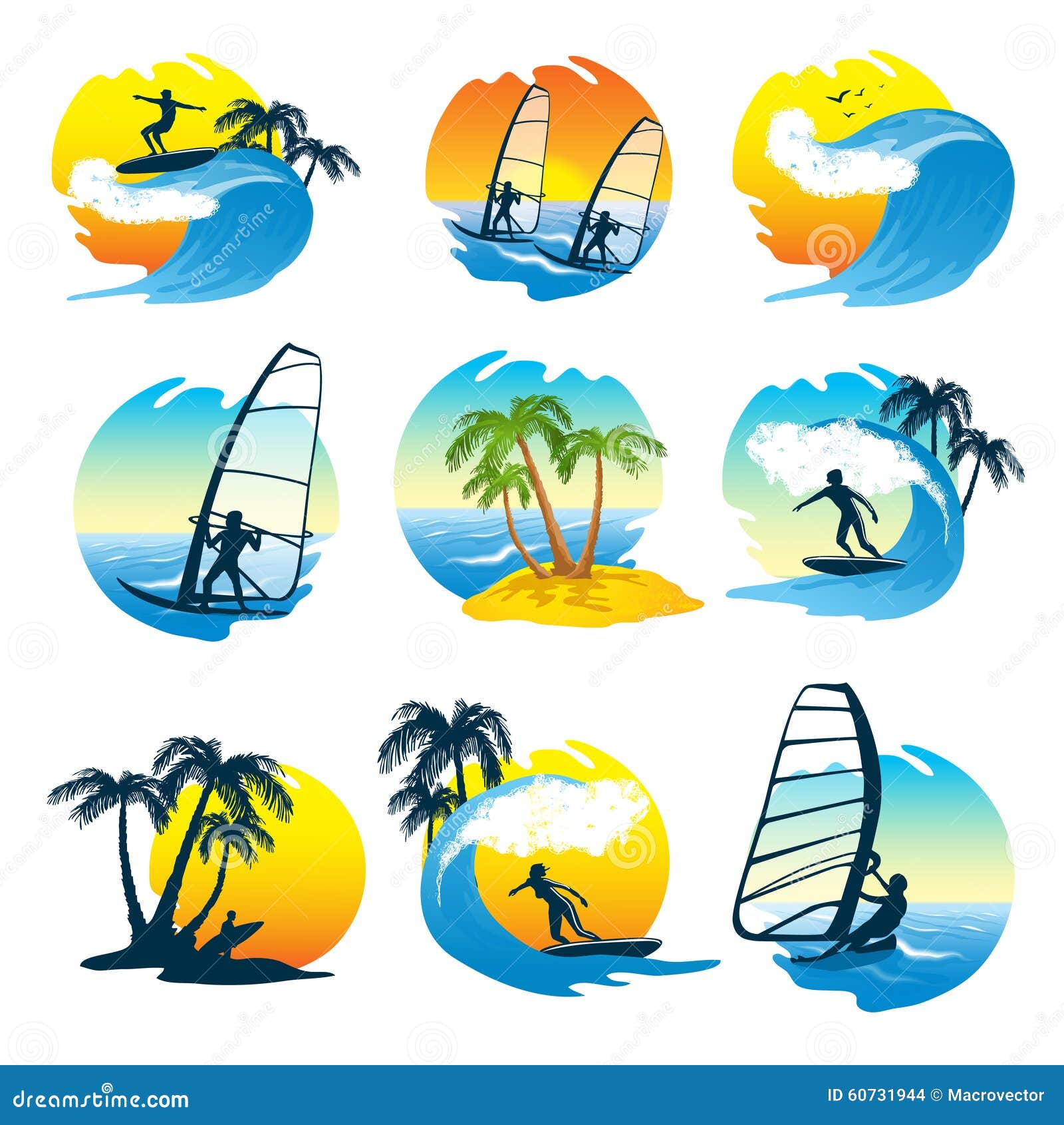 Surfing Icons Set with People Stock Vector - Illustration of beach ...