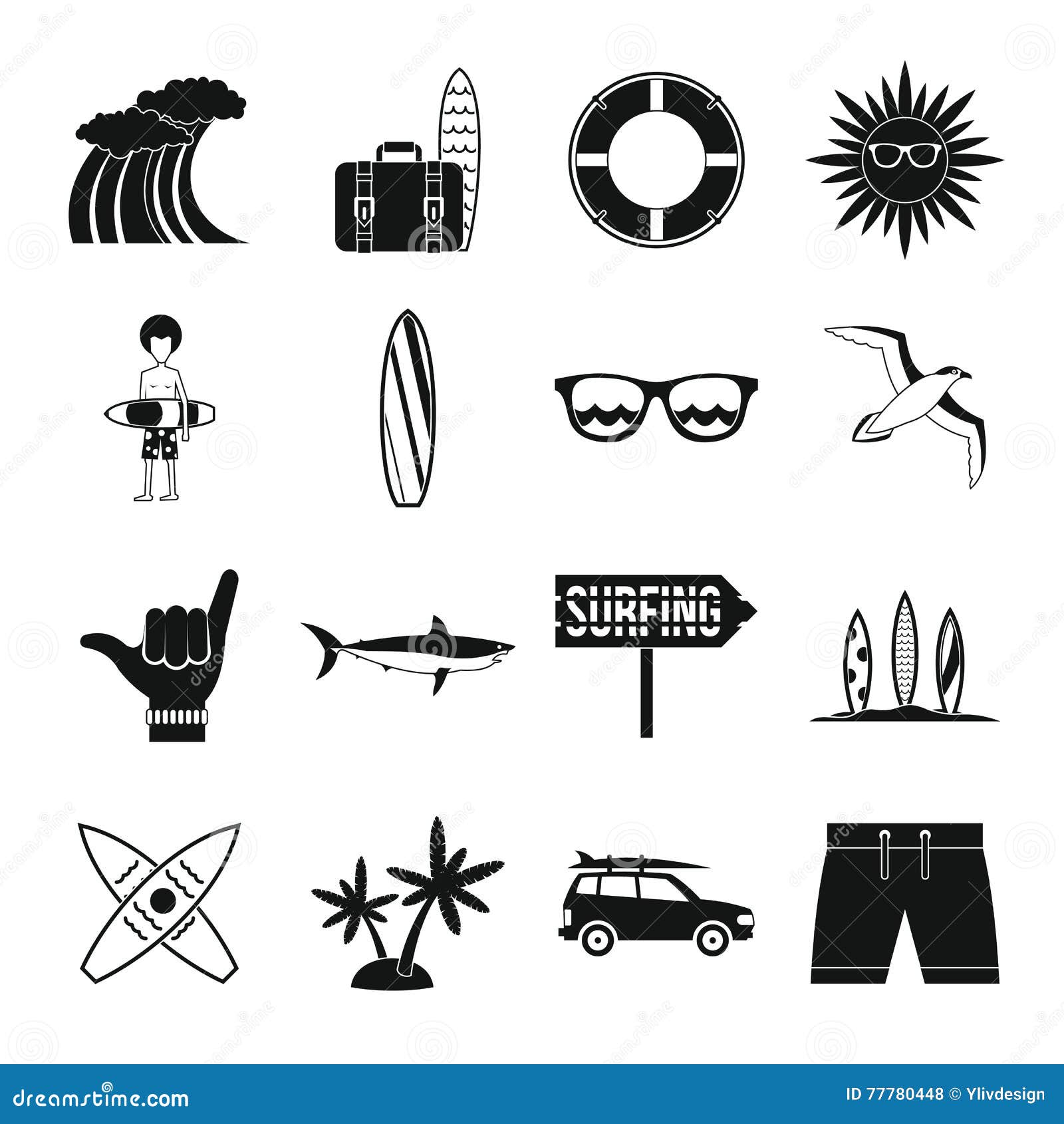 Surfing Icons Set, Simple Style Stock Vector - Illustration of simple ...