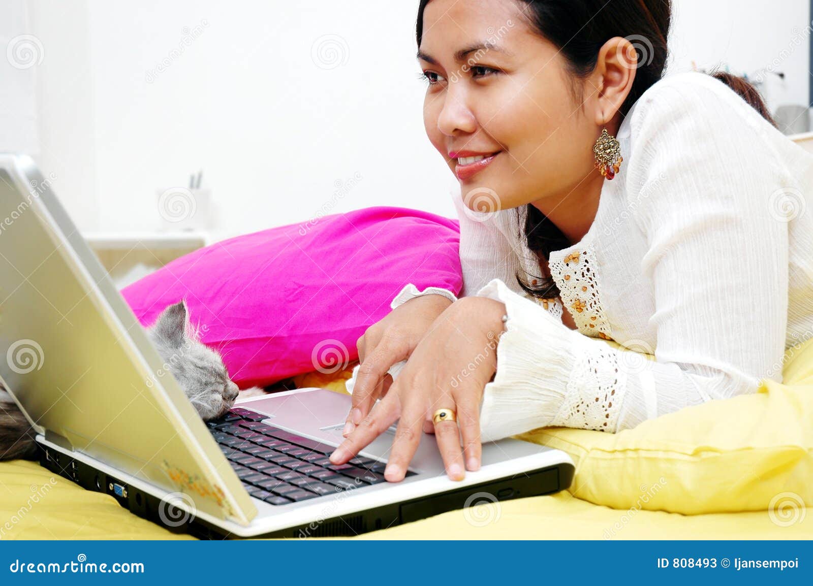 Surfing internet stock image. Image of indoor, bedoom, cyber - 808493