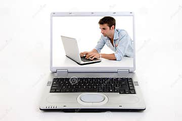 Surfing on Laptop Computer stock image. Image of handsome - 3017515