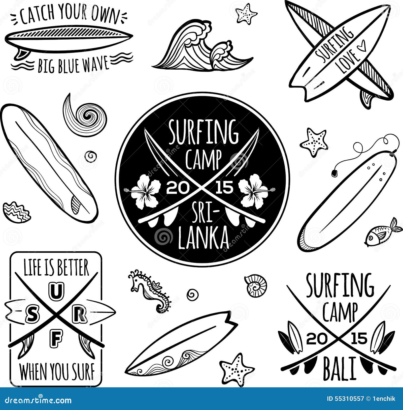 Surfing logos vector set stock vector. Illustration of banner - 55310557