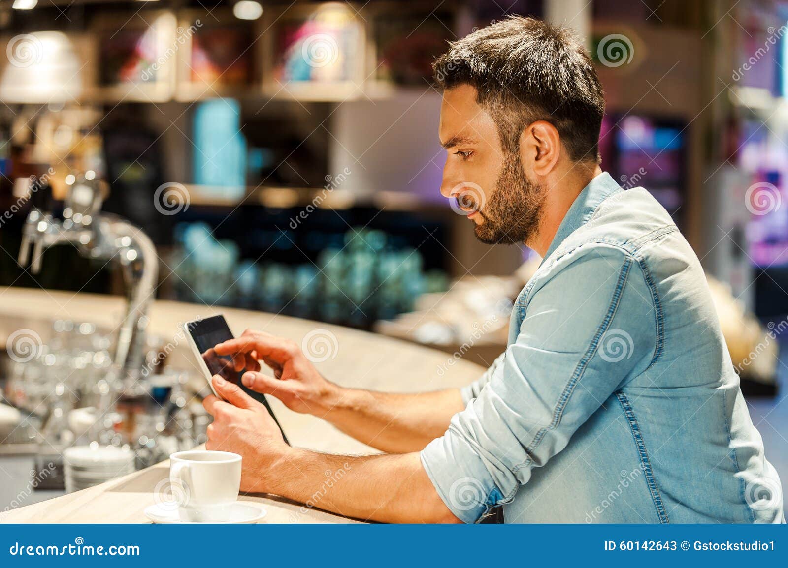 Surfing the net in bar. stock image. Image of digital - 60142643