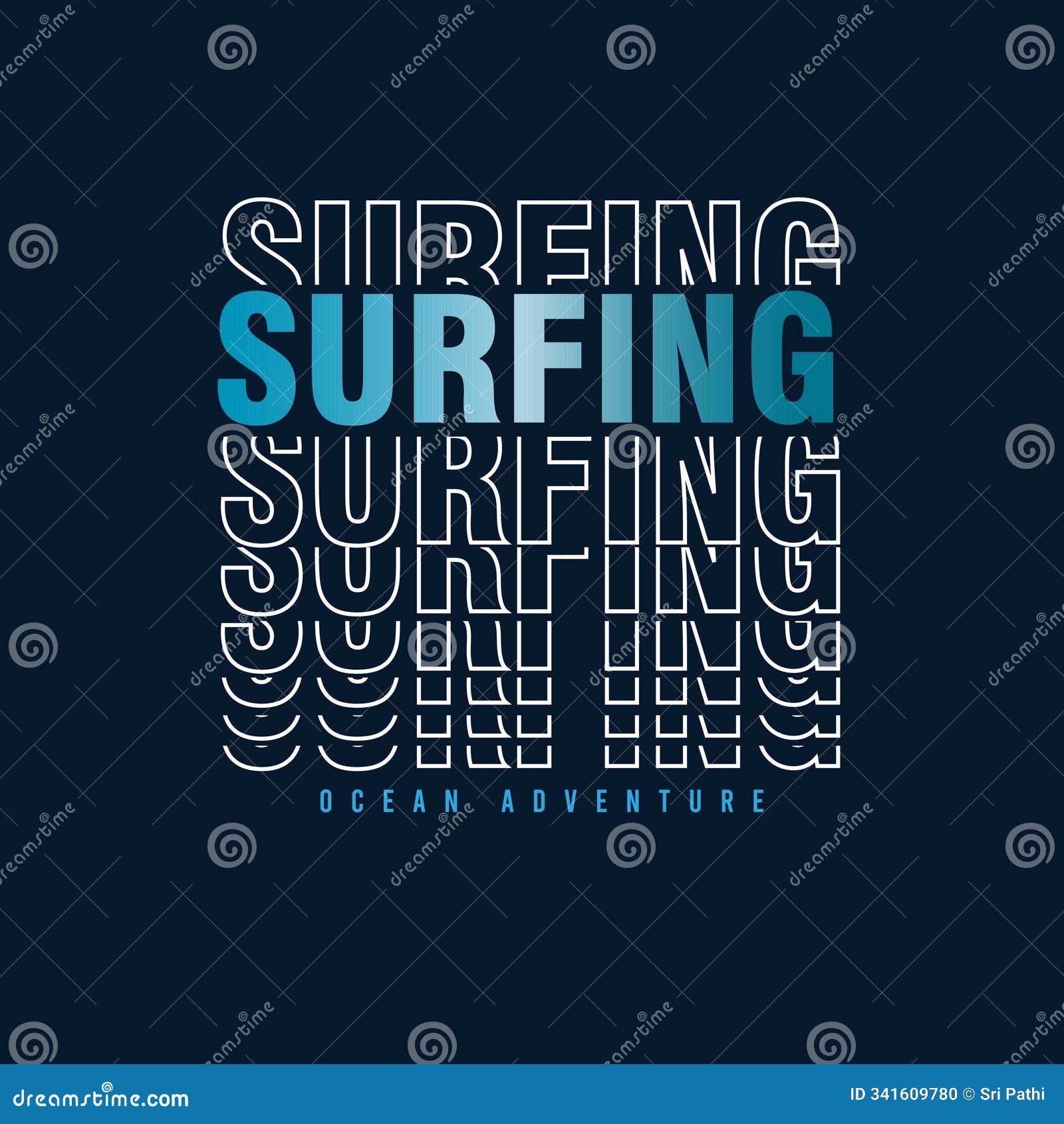 Surfing Ocean Adventure Distorted Typography Summer Beach Graphic ...