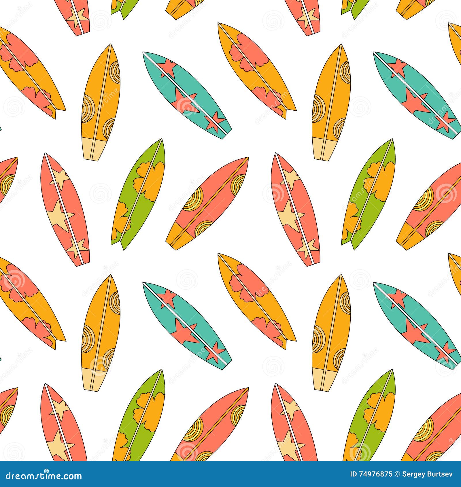 Surfing pattern stock vector. Illustration of retro, tropical - 74976875