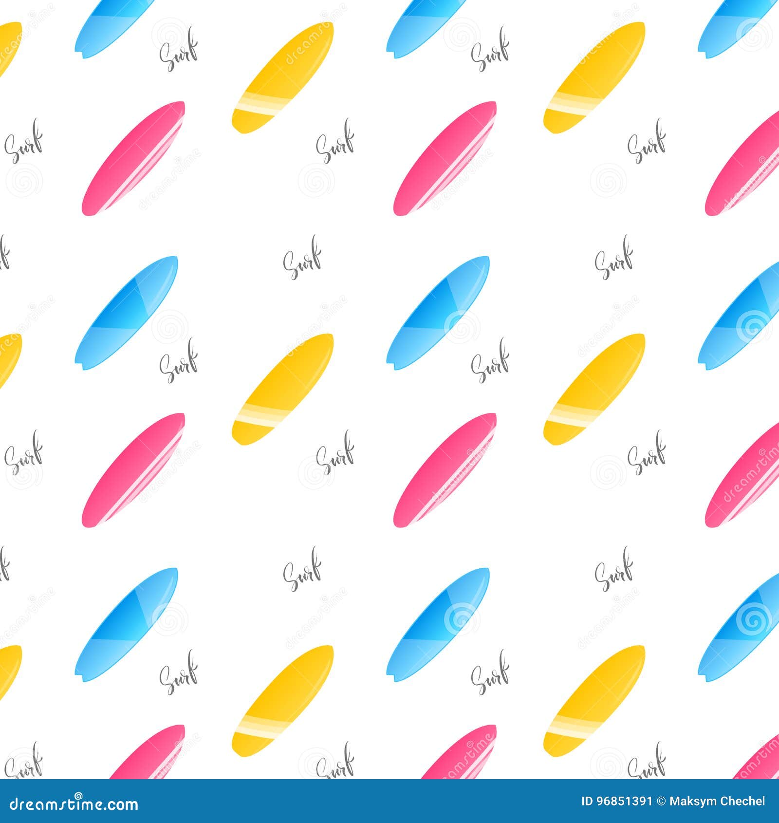 Surfing Pattern. Seamless Pattern of Colorful Surfboards and Hand Drawn ...