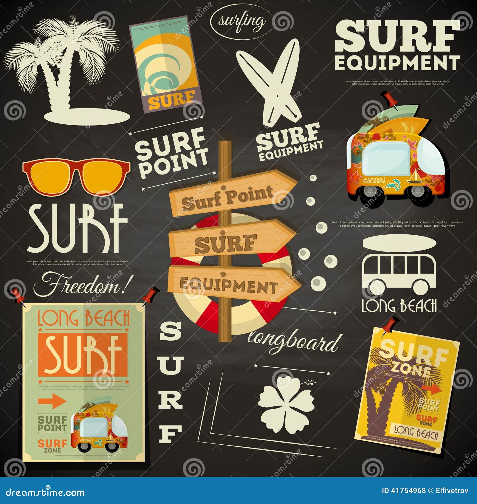 Surfing Poster Chalkboard Design Vector Illustration | CartoonDealer ...