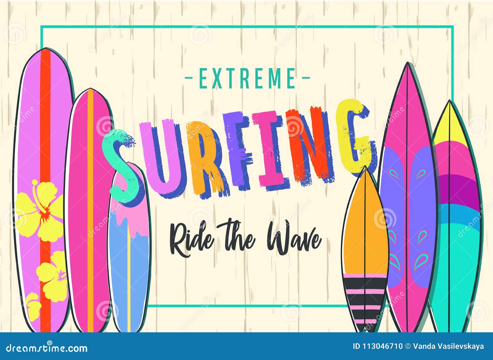Surfing Poster. Vector Set of Surfboards Stock Vector - Illustration of ...