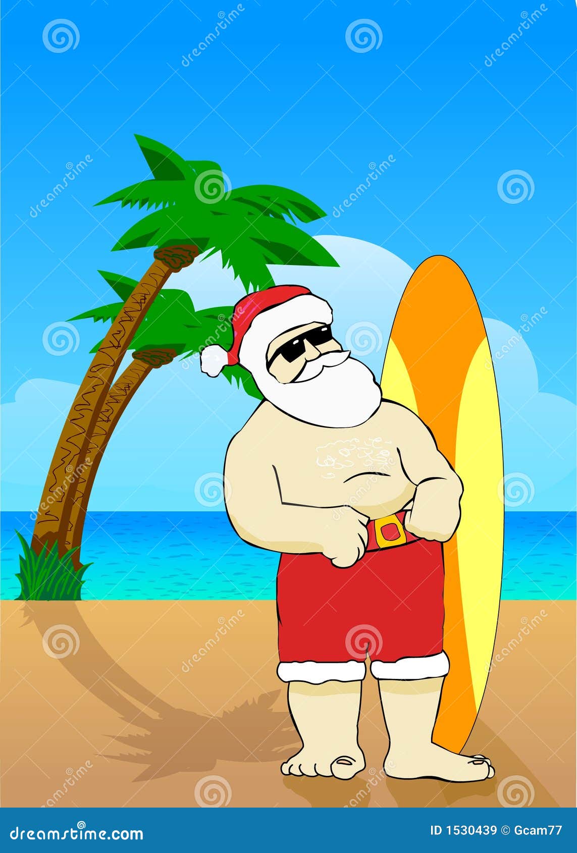 Surfing Santa stock illustration. Illustration of smile - 1530439
