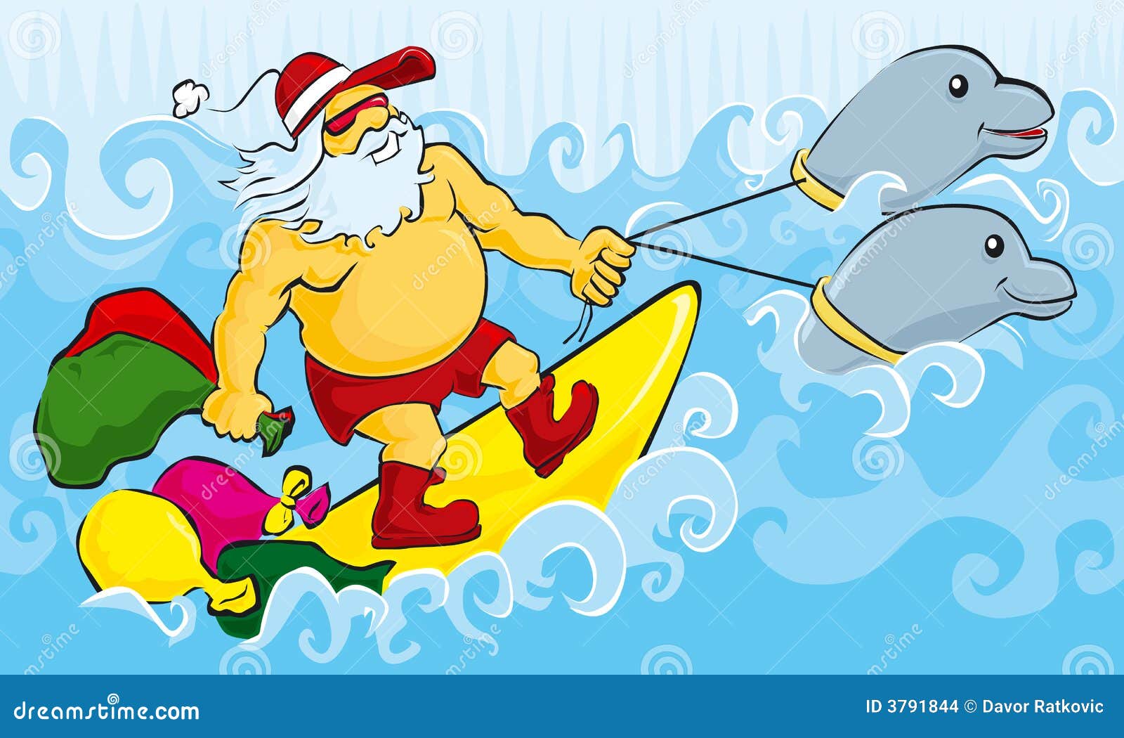 Surfing Santa stock vector. Illustration of jingle, happy - 3791844
