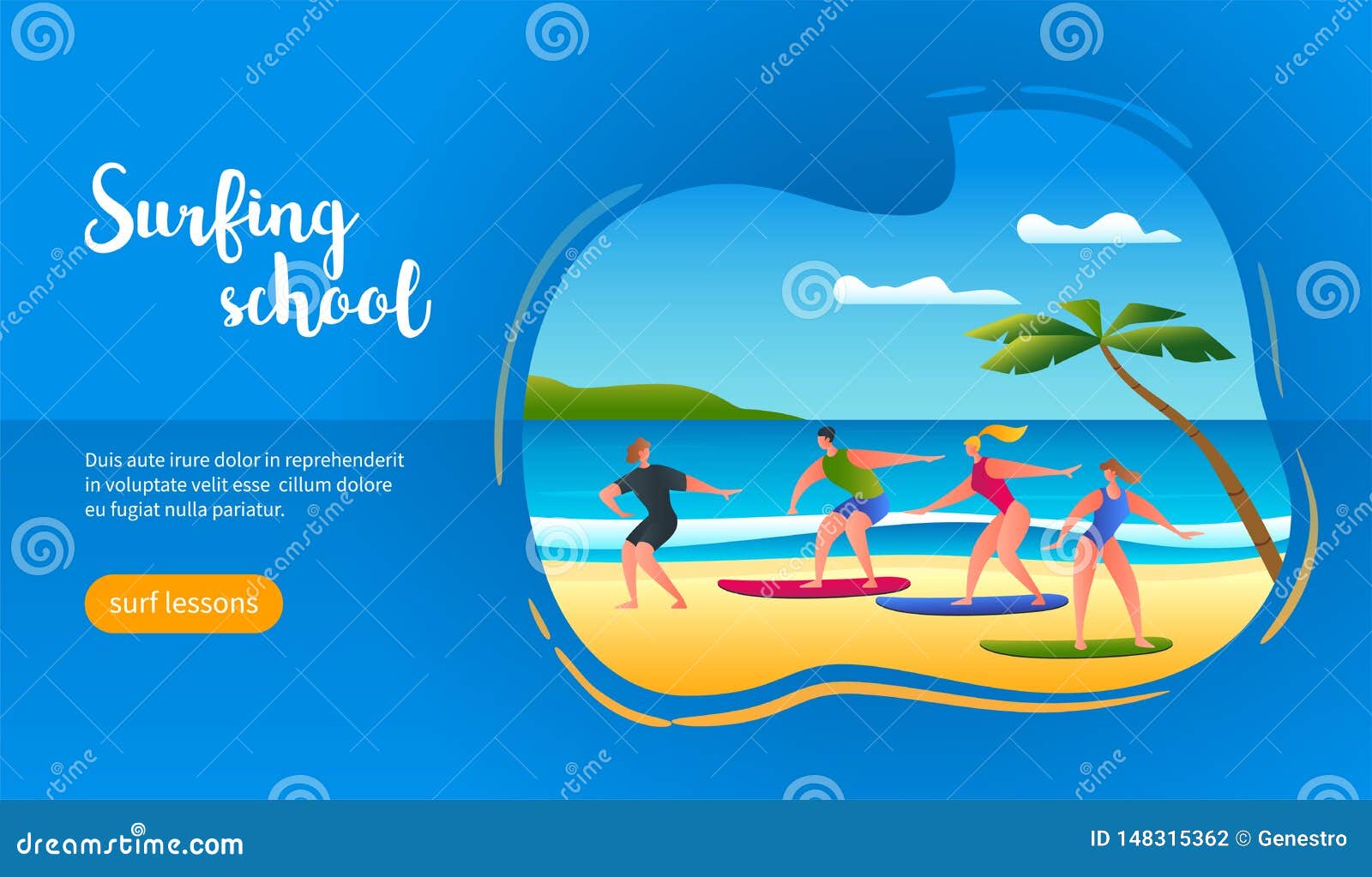 Surfing school concept stock vector. Illustration of holidays - 148315362