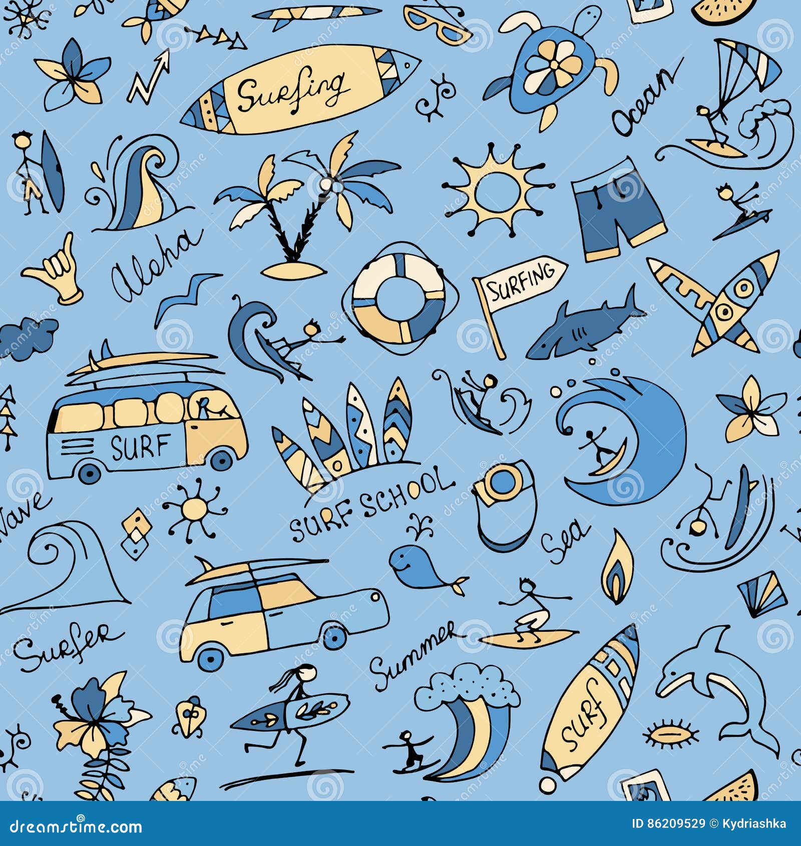 Surfing Seamless Pattern, Sketch for Your Design Stock Vector ...
