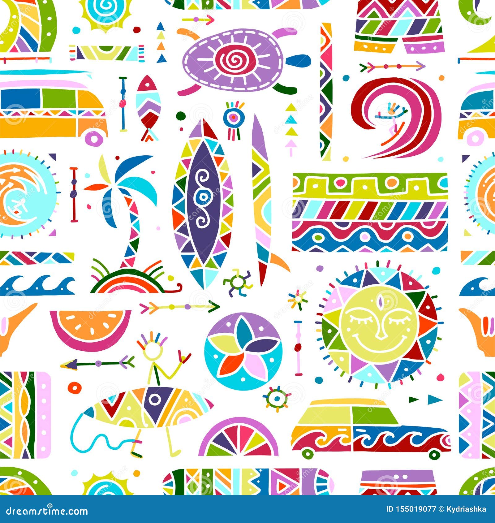 Surfing Seamless Pattern. Tribal Elements for Your Design Stock Vector ...