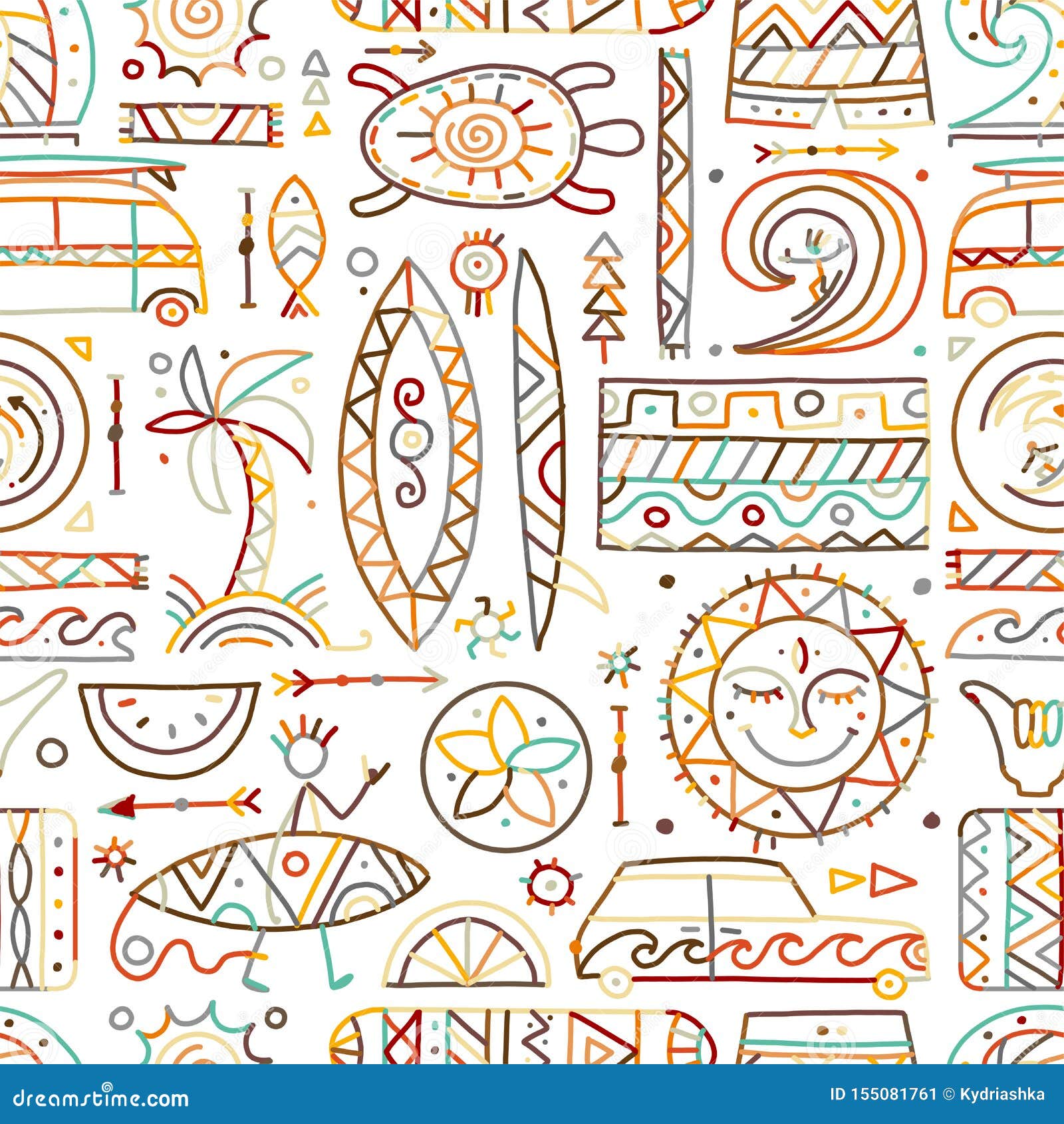 Surfing Seamless Pattern. Tribal Elements for Your Design Stock Vector ...
