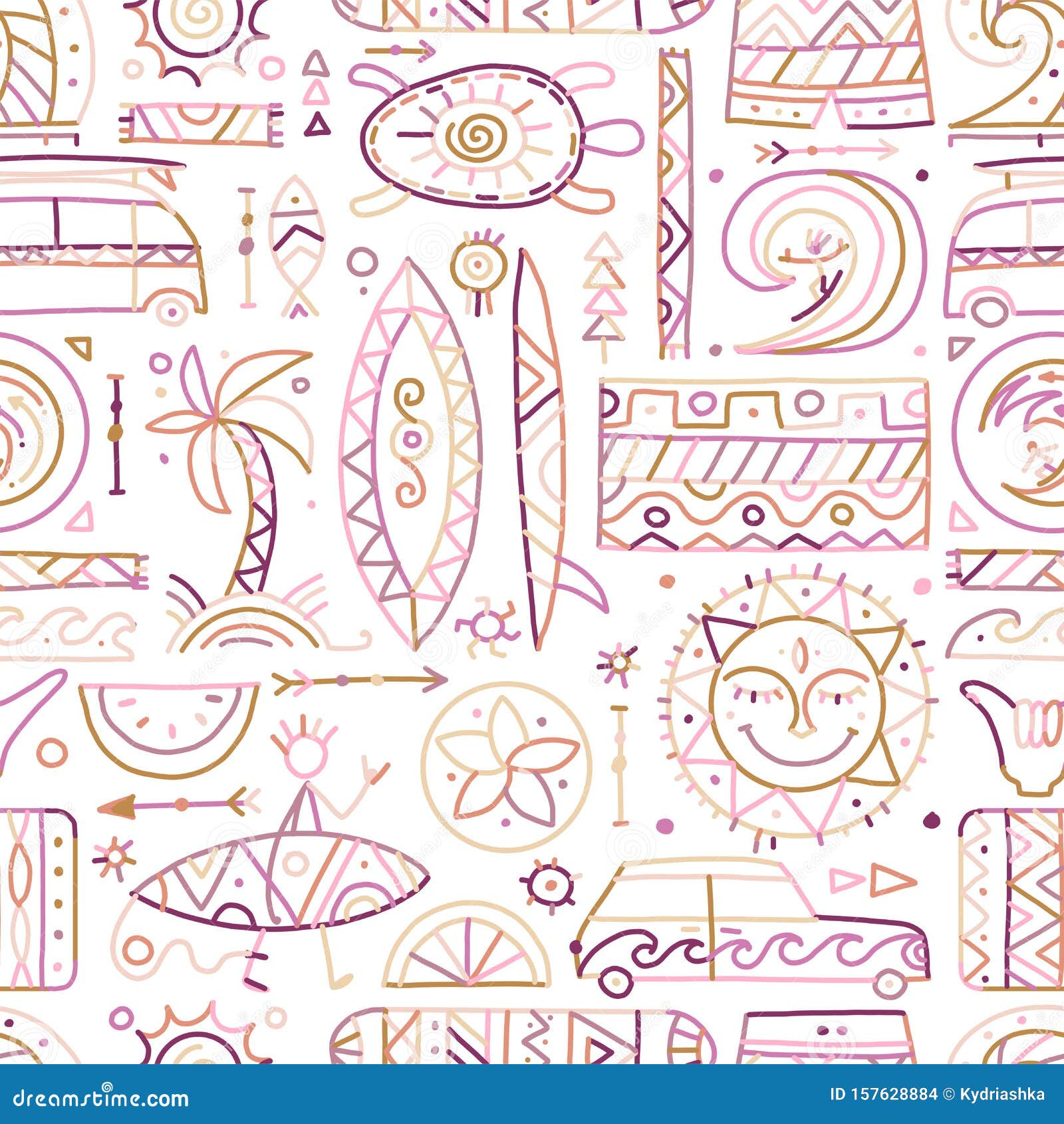 Surfing Seamless Pattern. Tribal Elements for Your Design Stock Vector ...