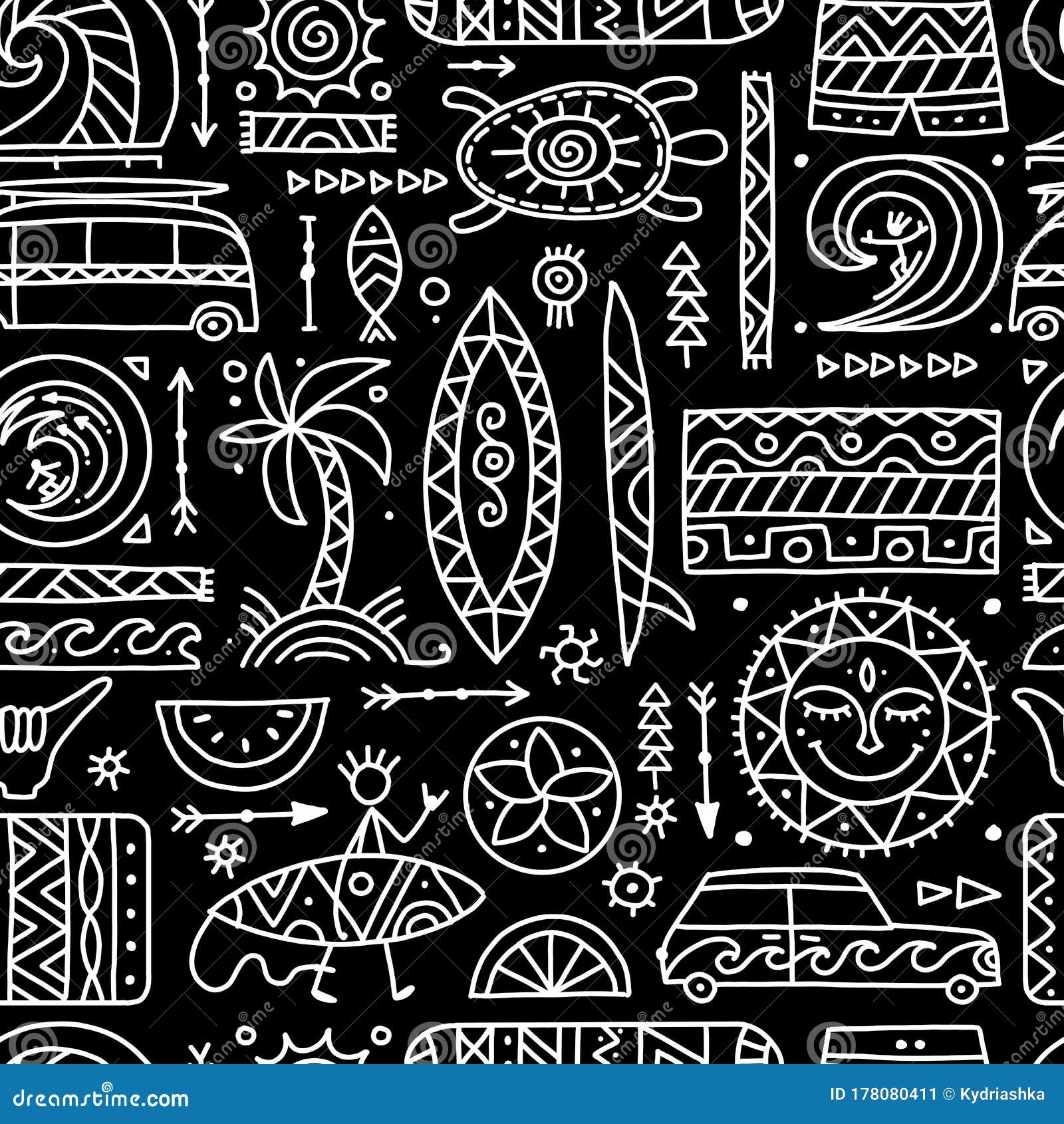 Surfing Seamless Pattern. Tribal Elements for Your Design Stock Vector ...